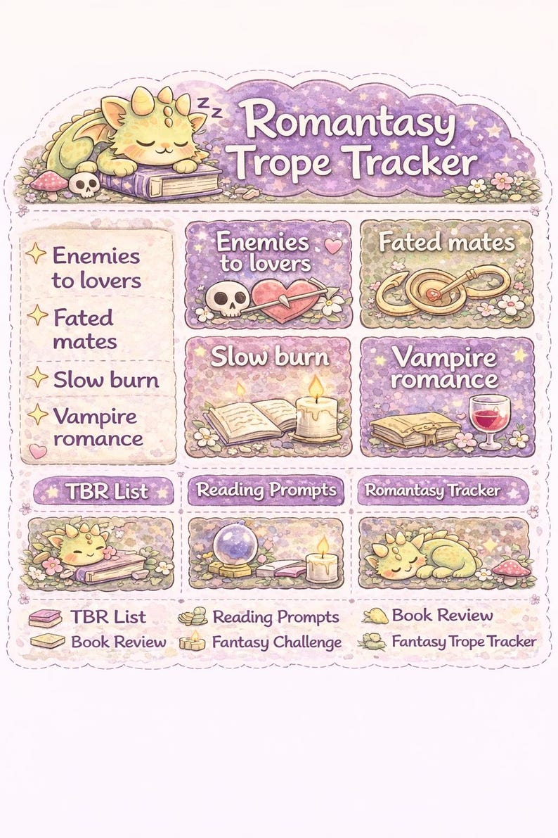 Romantasy Reading Journal Printable Dragon Book Tracker Cozy Fantasy ...