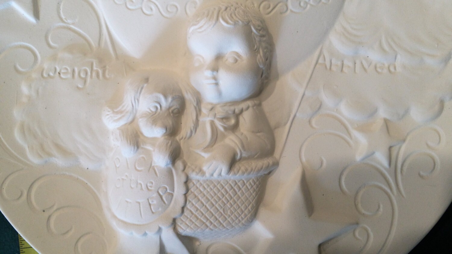 Ceramic Bisque You Paint,, Baby Boy Plate, Boy and puppy, Birth plate ...