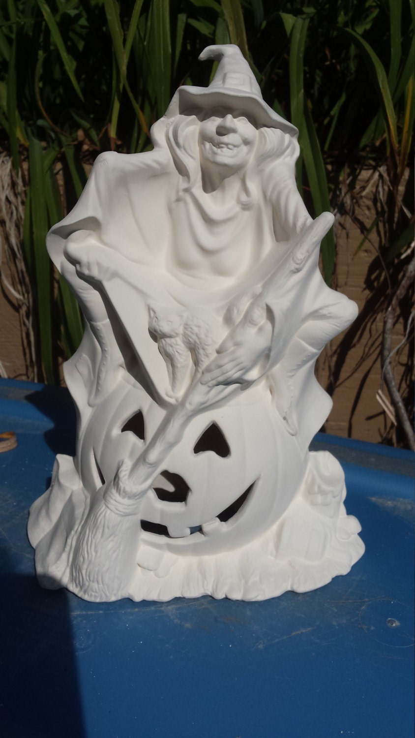 Ceramic bisque you paint, Halloween Witch on pumpkin, Witch riding ...