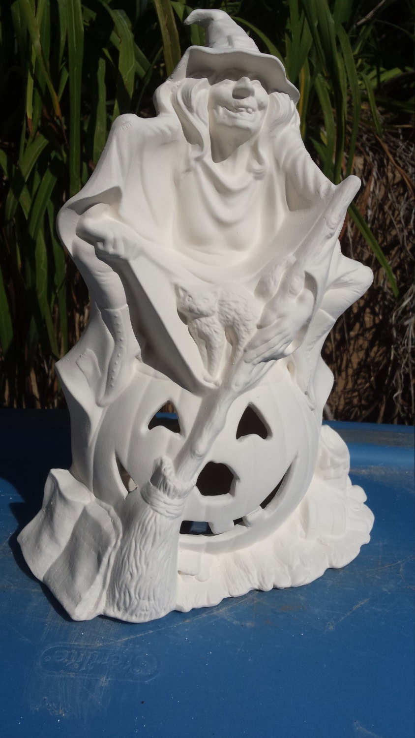 Ceramic bisque you paint, Halloween Witch on pumpkin, Witch riding ...