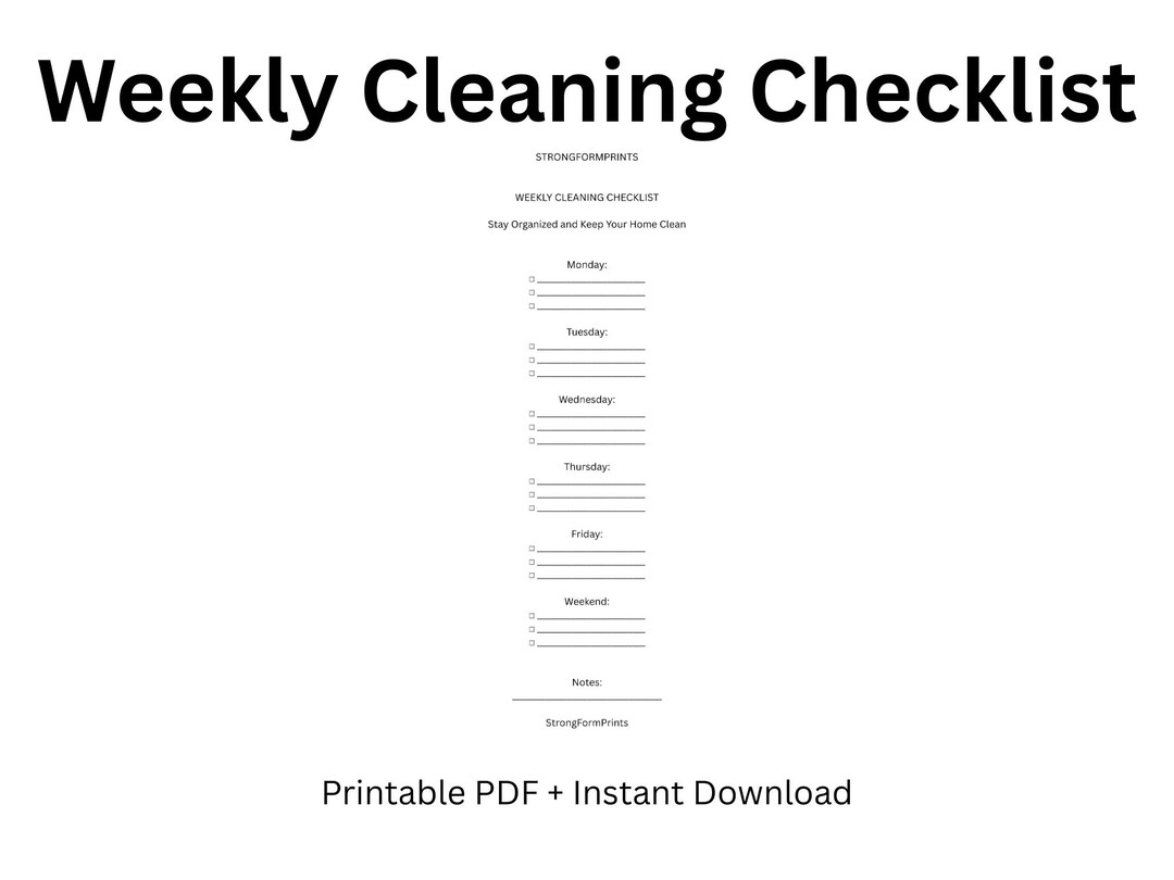 Weekly Cleaning Checklist Printable Planner (digital Download) - Etsy