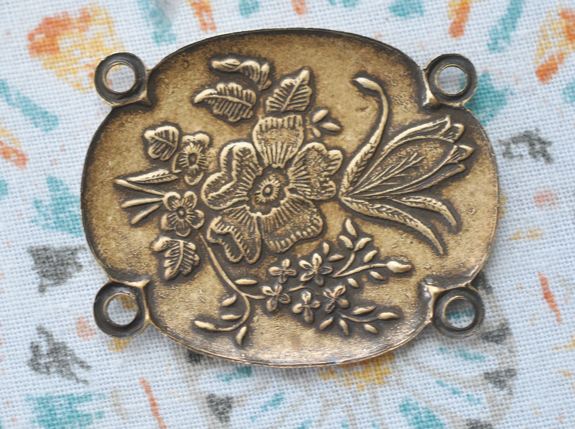 Jewelry Connector with Floral Design Brass Stampings Brass | Etsy