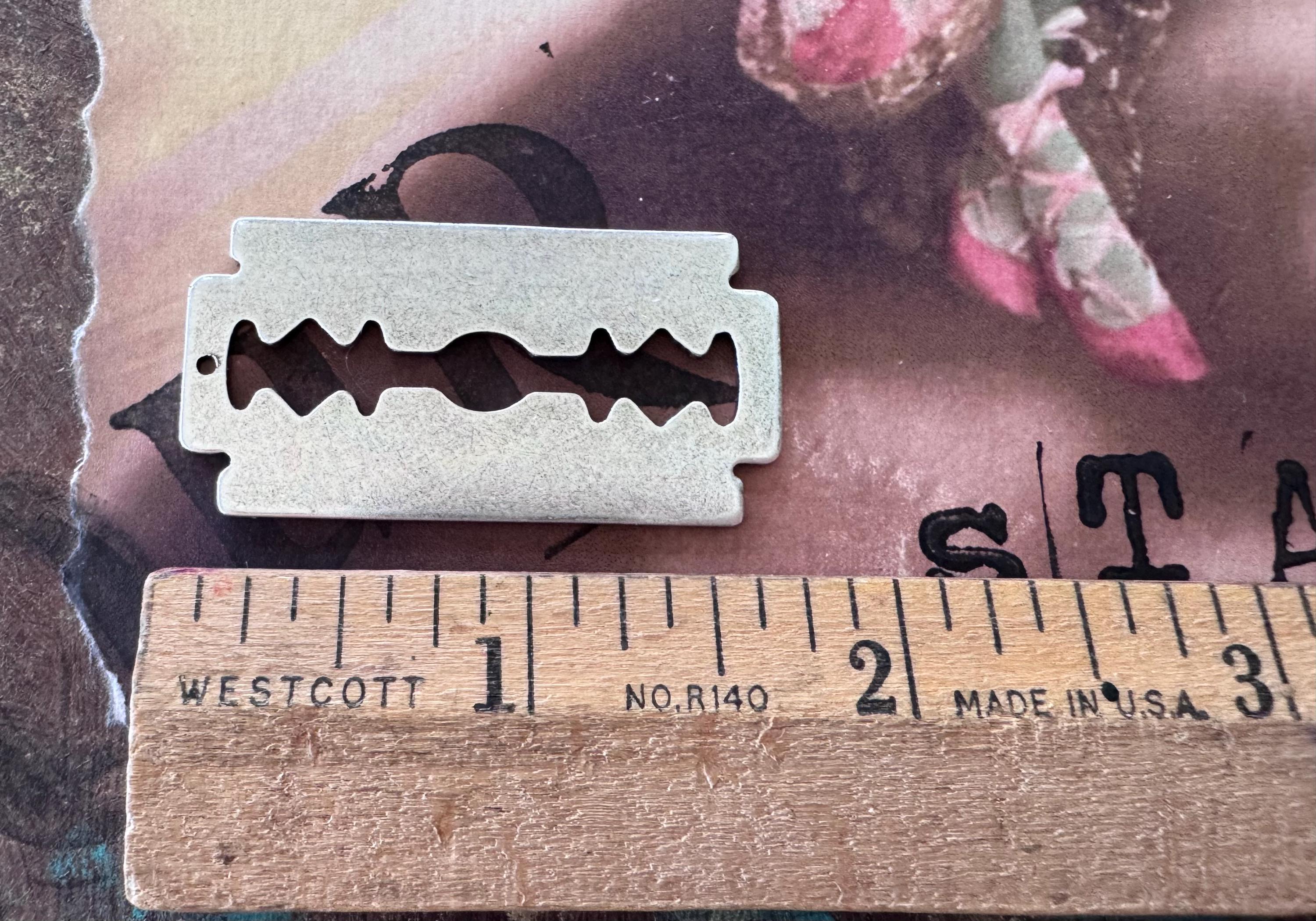 Dull Razor Blade Pendant, Brass Stamping, Sterling Silver Finish - Etsy