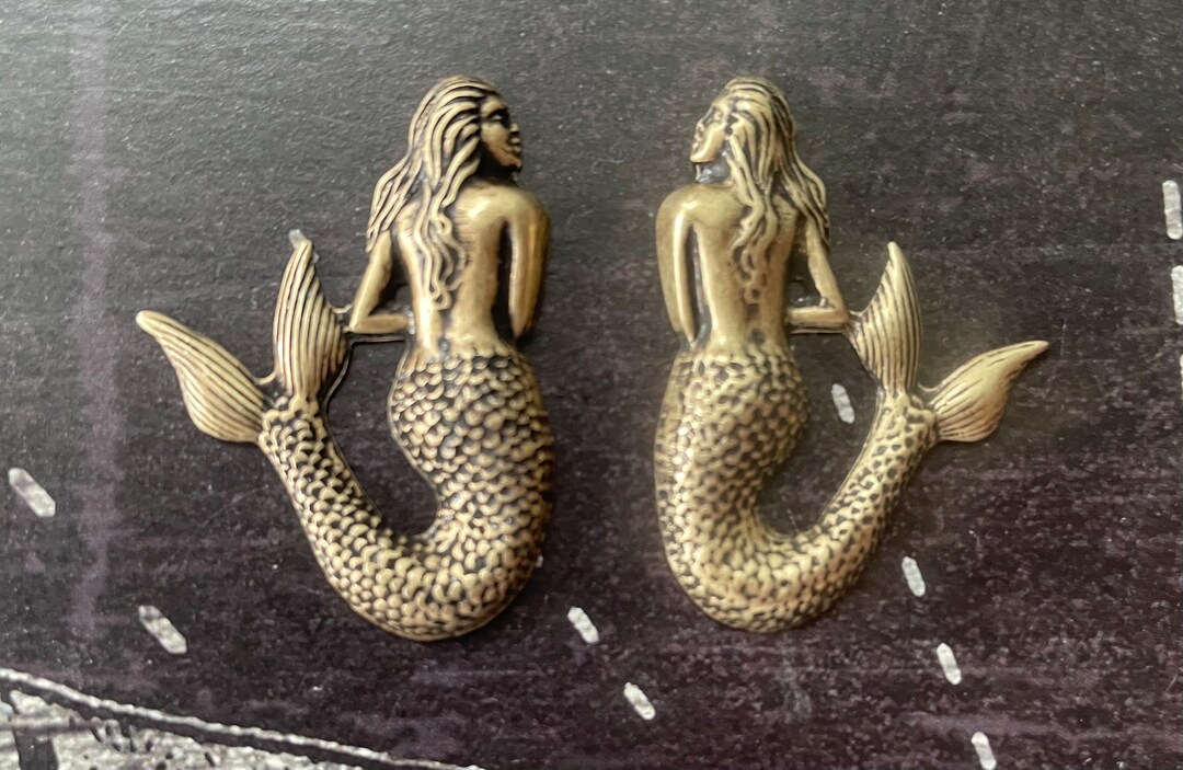 Small Left and Right Brass Mermaids, NO HOLE, Brass Ox, - Etsy