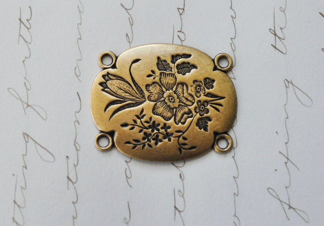 Jewelry Connector With Floral Design, Brass Stampings, Brass Ox - Etsy