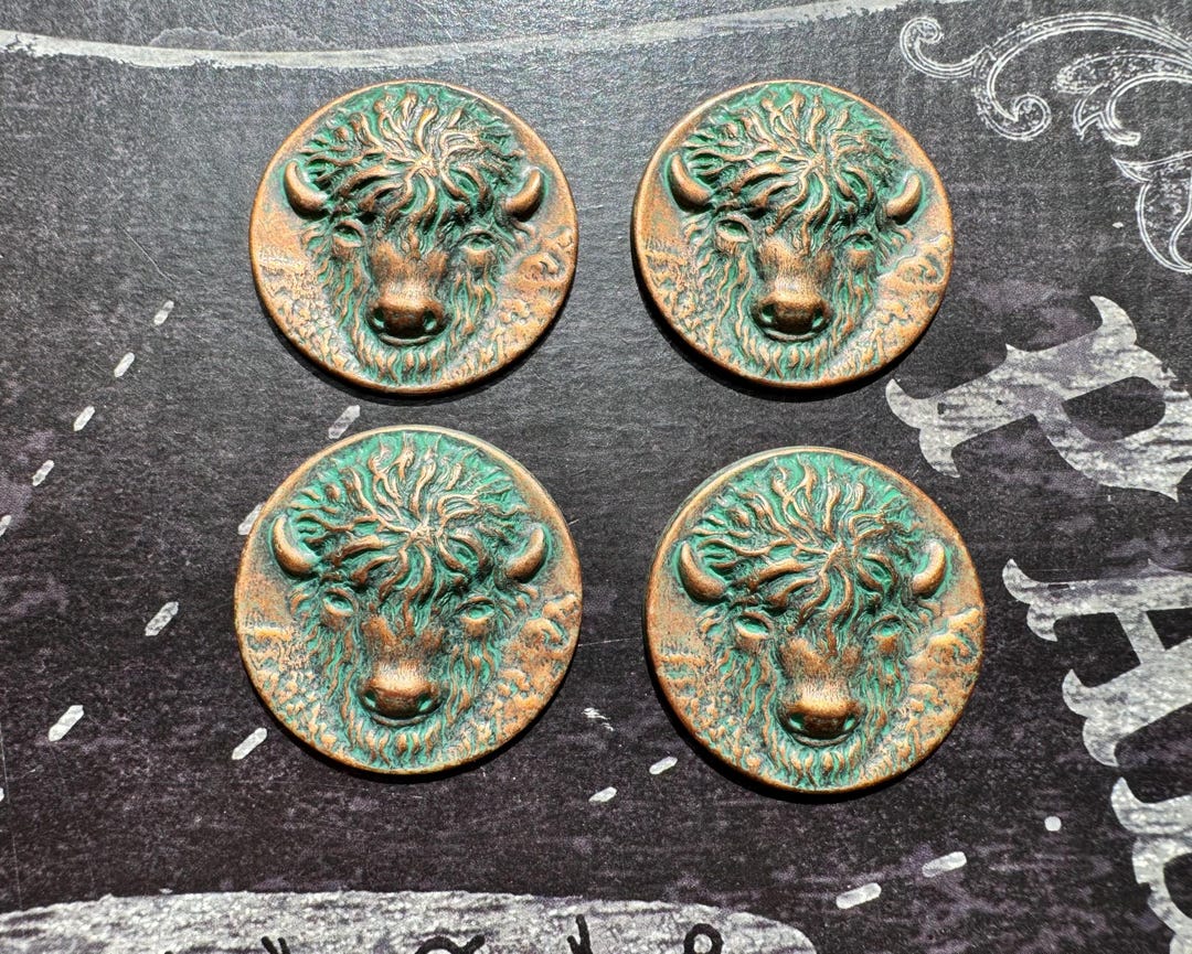 Brass Buffalo Medallions, Rusty Gate Patina, FOUR - Etsy