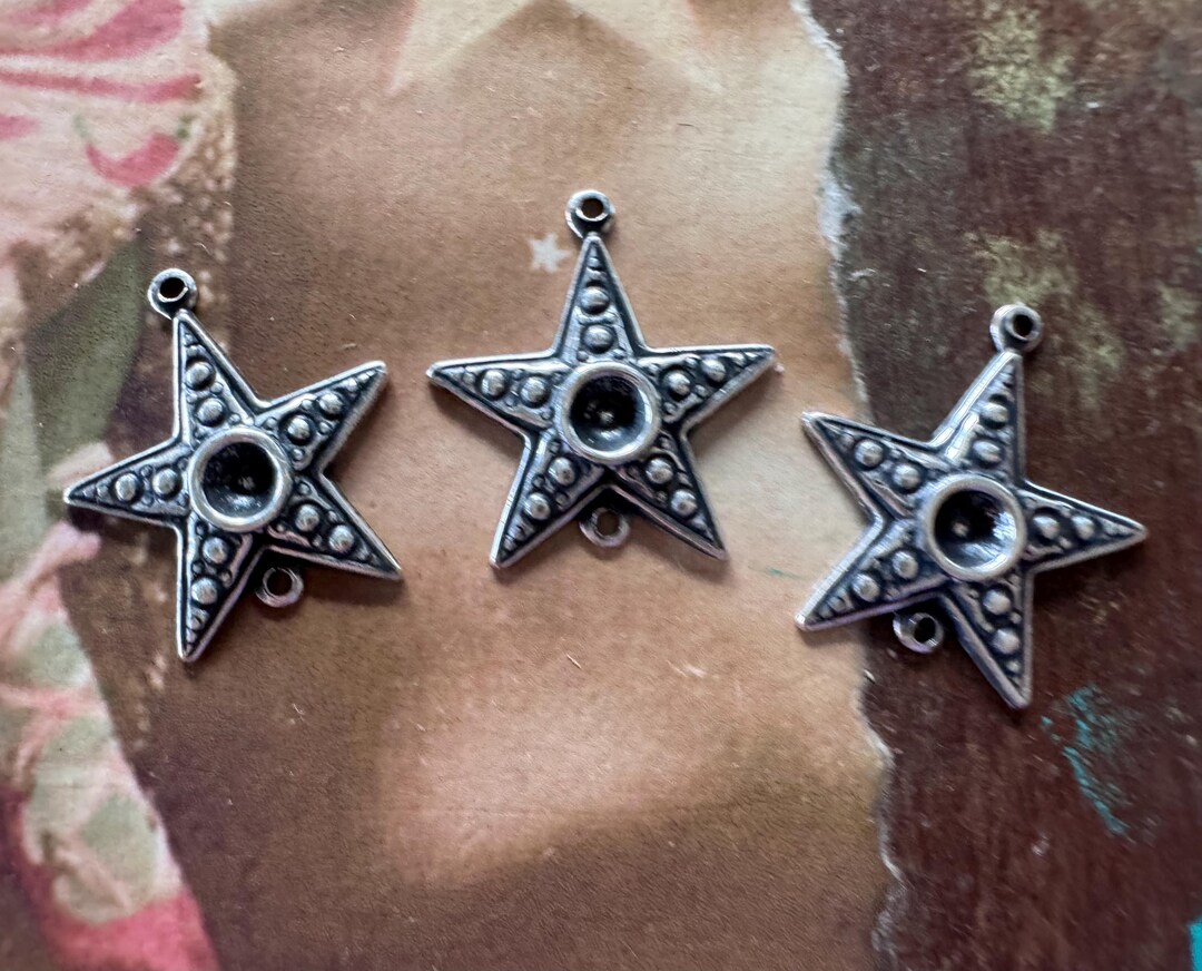 Six Brass Star Connectors With 4mm Bezels, Sterling Silver Finish - Etsy