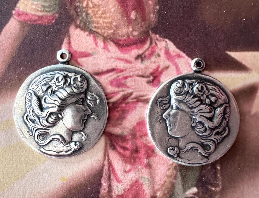 Left and Right Lady Brass Charms, Sterling Silver Finish, One Set - Etsy