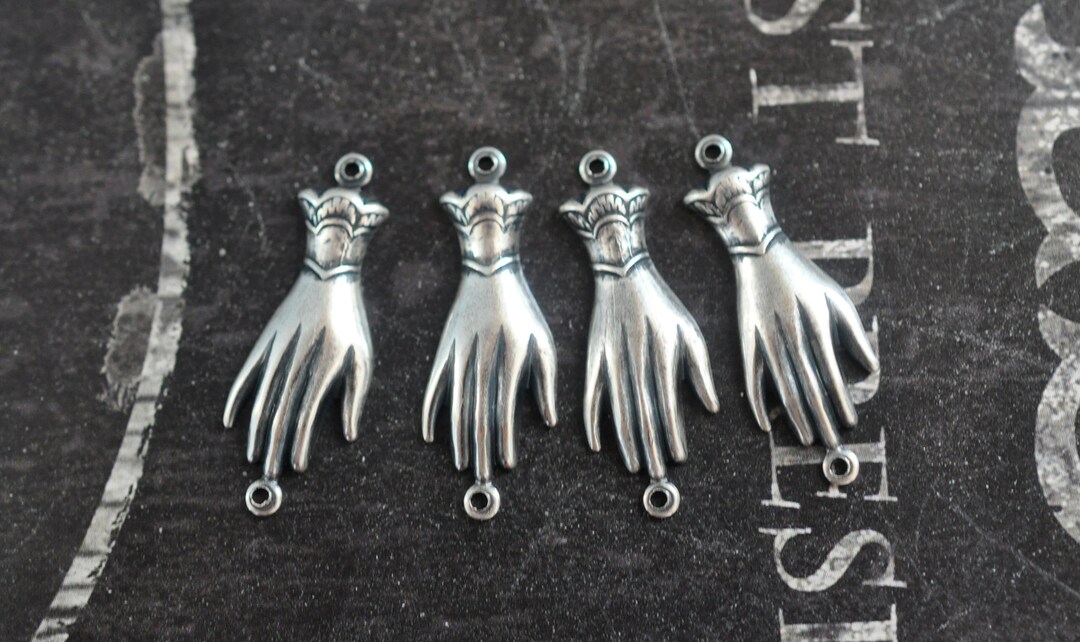 4 Beautiful Brass Hand Connectors, Sterling Silver Finish, 24mm X 8mm ...