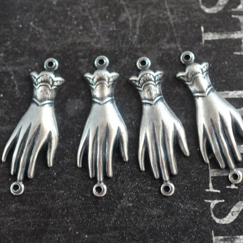 4 Beautiful Brass Hand Connectors Sterling Silver Finish | Etsy