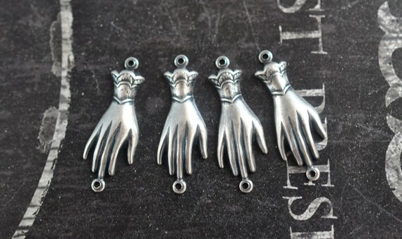 4 Beautiful Brass Hand Connectors Sterling Silver Finish | Etsy