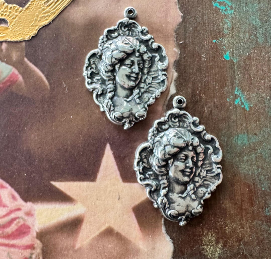Victorian Lady Brass Charms Sterling Silver Finish, TWO - Etsy