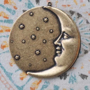 Moon and Star brass pendant Brass Ox Celestial Pendants Made | Etsy