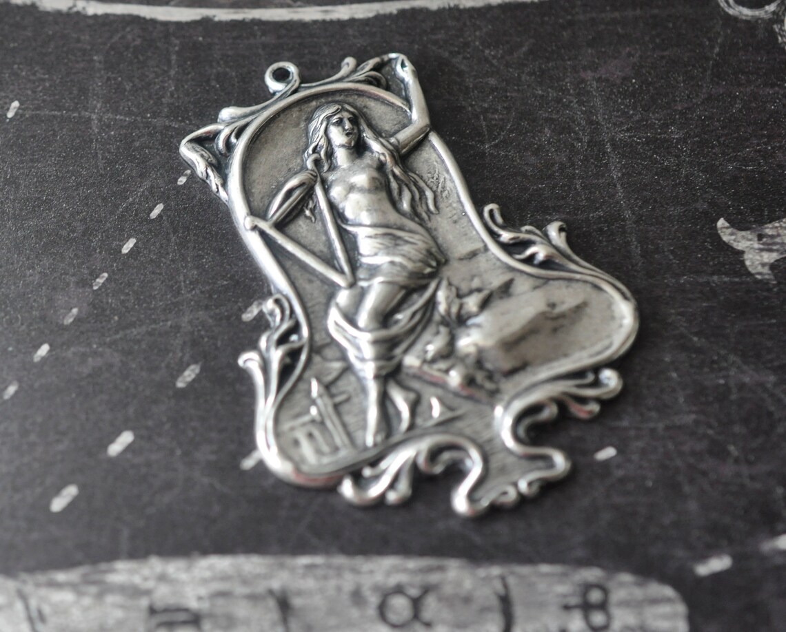 Goddess Pendant Brass Repousse Sterling Silver Finish | Etsy
