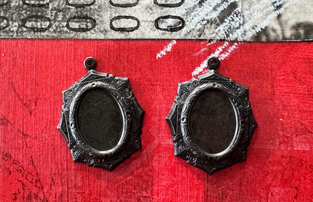 Gothic Brass Bezel Settings: Black Satin Charms (2, 18mm X 13mm) - Etsy