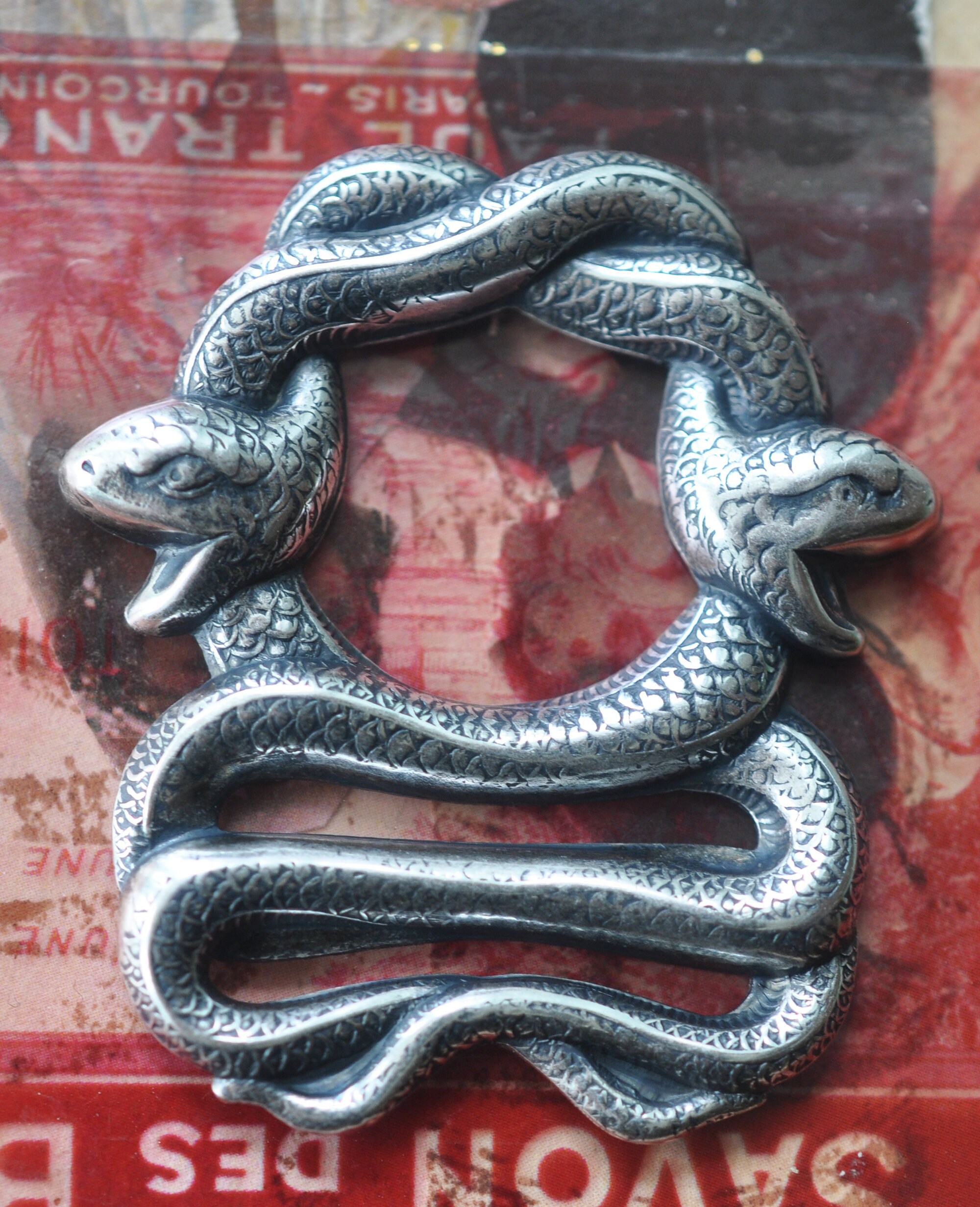 Double Snakes Brass Bezel Sterling Silver Finish | Etsy