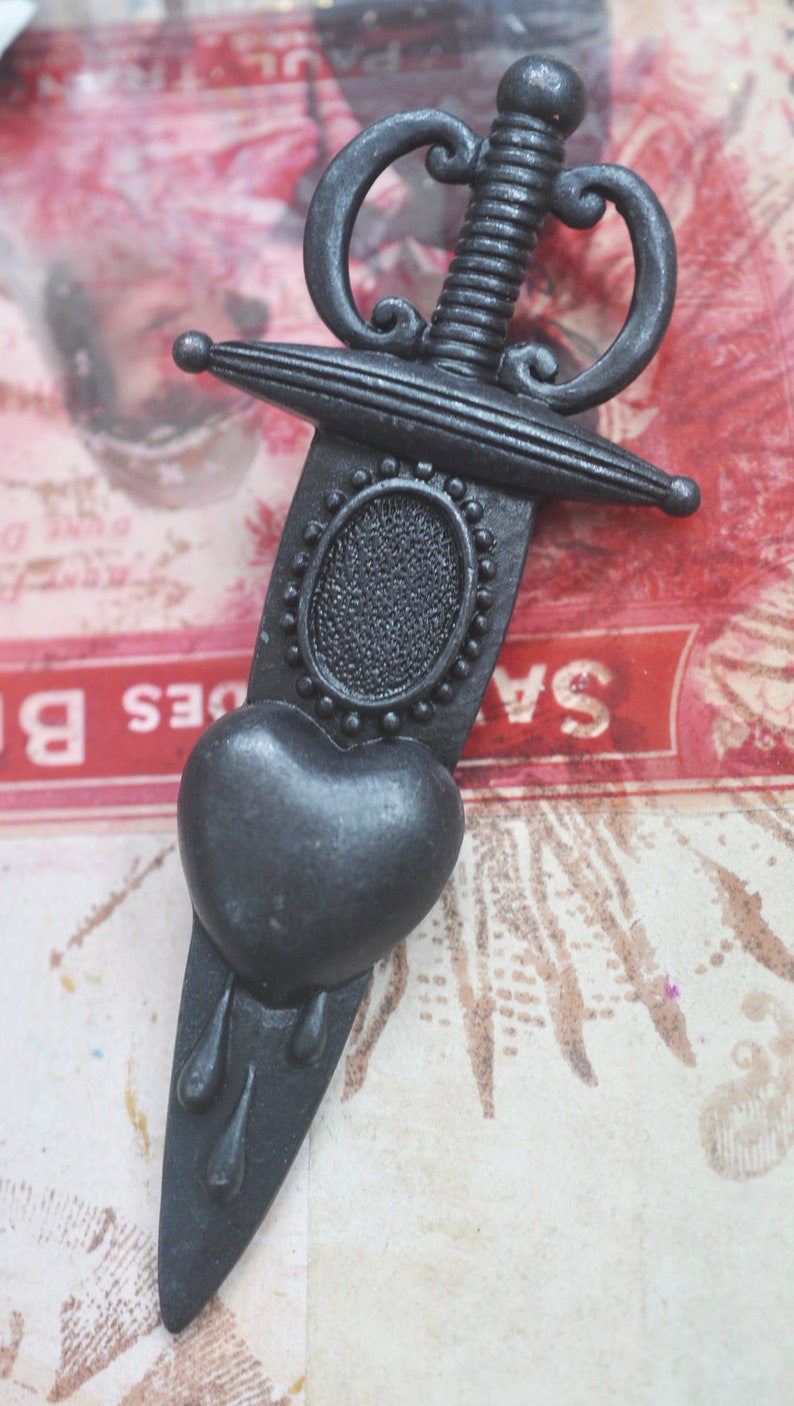 Bleeding Heart Dagger with Bezel Pewter Casting Pendant | Etsy