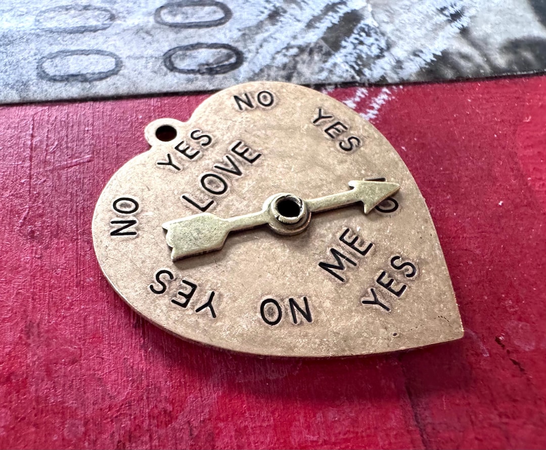 Brass Spinner Heart Charm With Movable Arrow: Love Me Yes No (34mm) - Etsy
