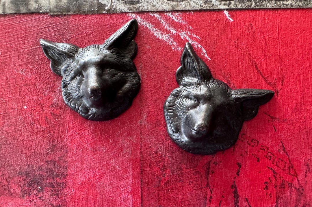 Brass Fox Heads in Black Satin Finish, TWO - Etsy