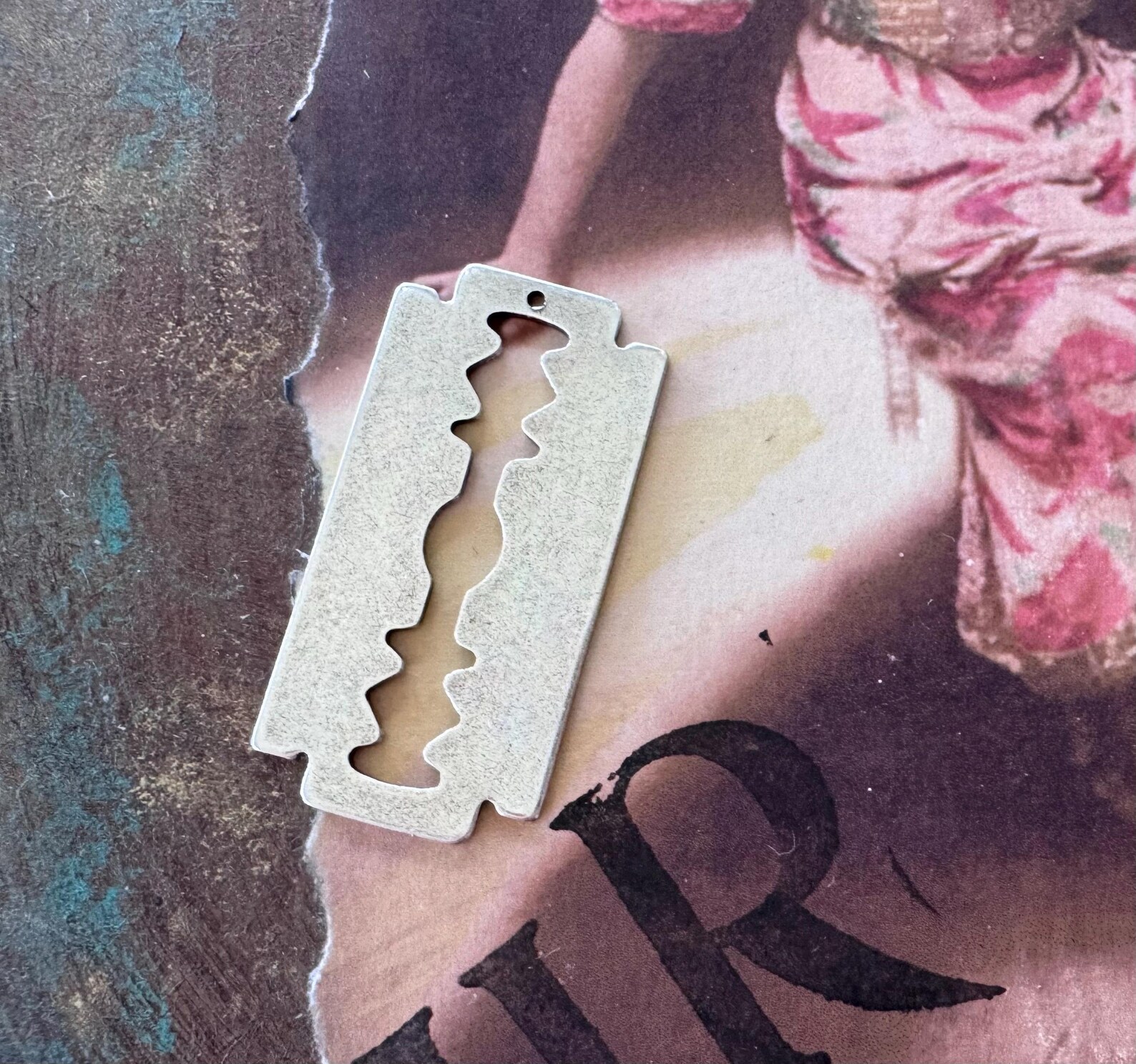 Dull Razor Blade Pendant, Brass Stamping, Sterling Silver Finish - Etsy