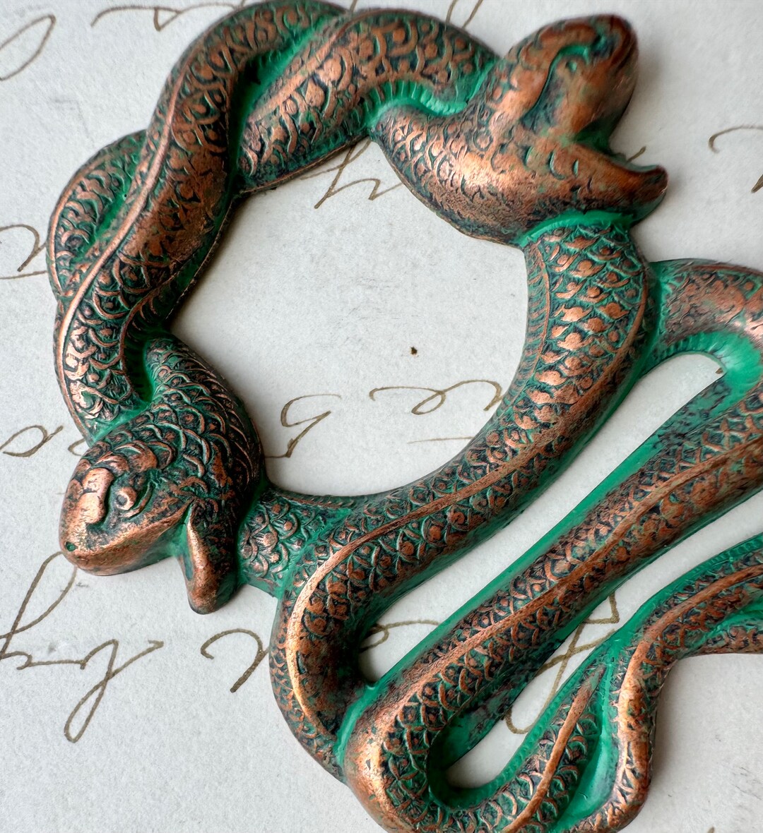 Double Snakes Brass Bezel, Rusty Gate Patina - Etsy