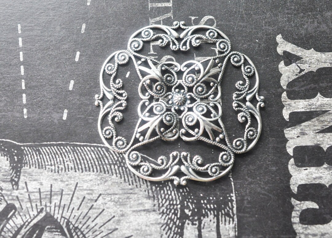 Medieval Filigree Brass Stamping, Sterling Silver Finish, 62mm - Etsy