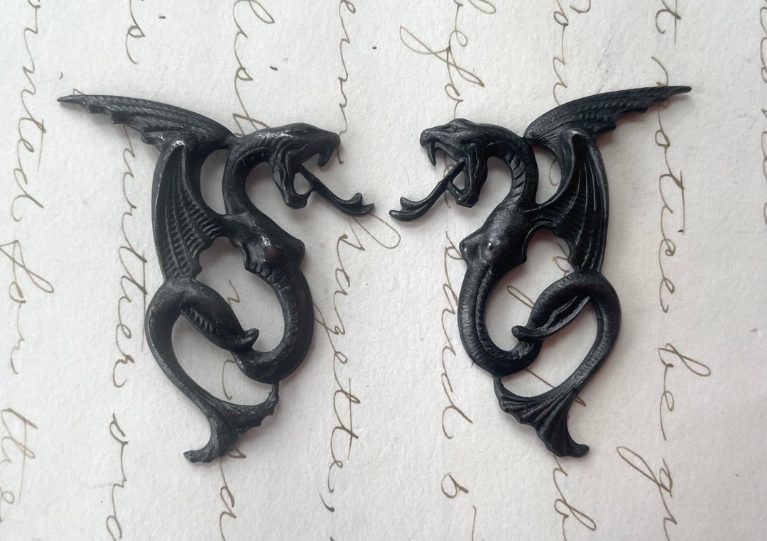 Left & Right Brass Winged Snakes in Black Satin Finish, ONE SET - Etsy