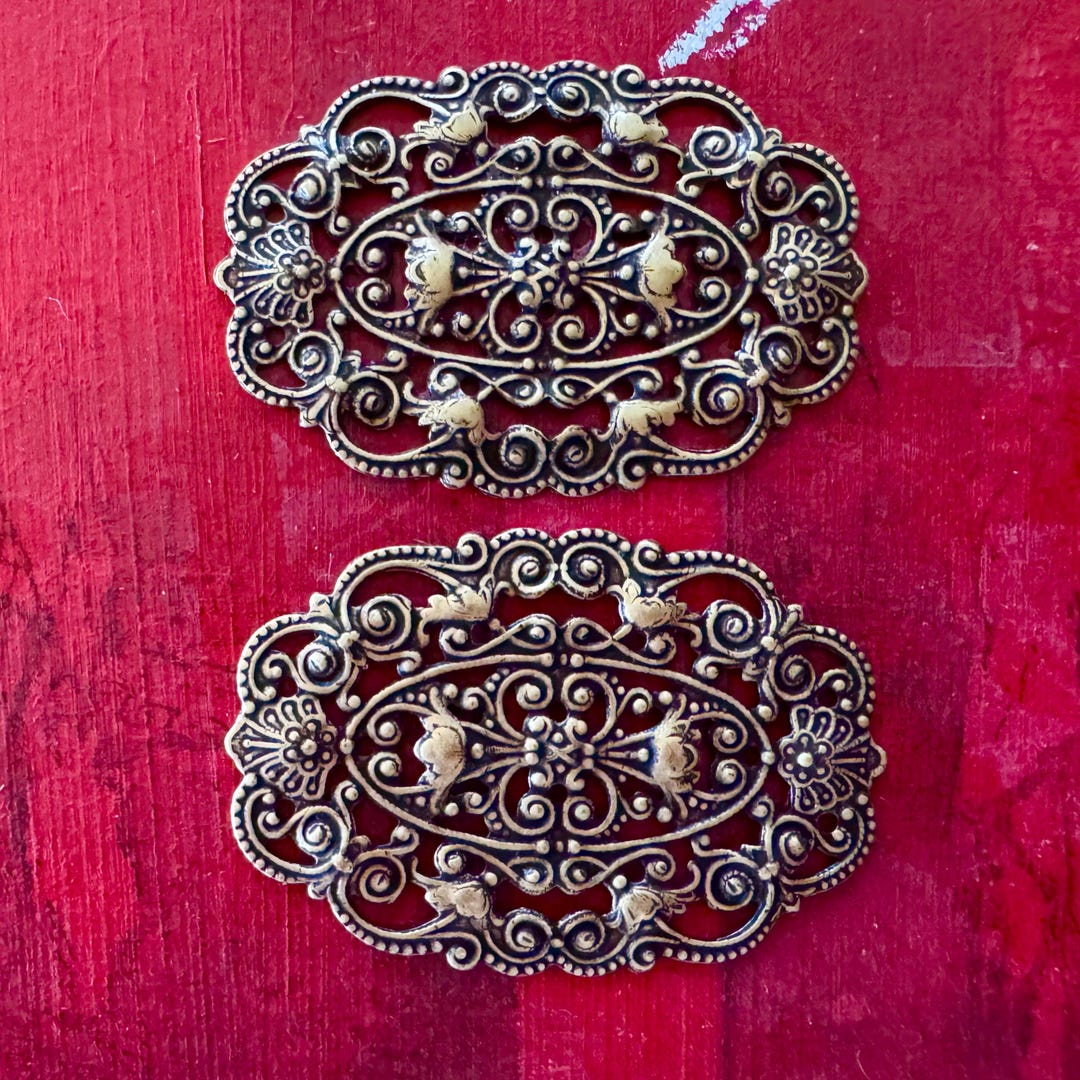 Small Oblong Filigree Brass Stampings, Brass Ox, TWO - Etsy