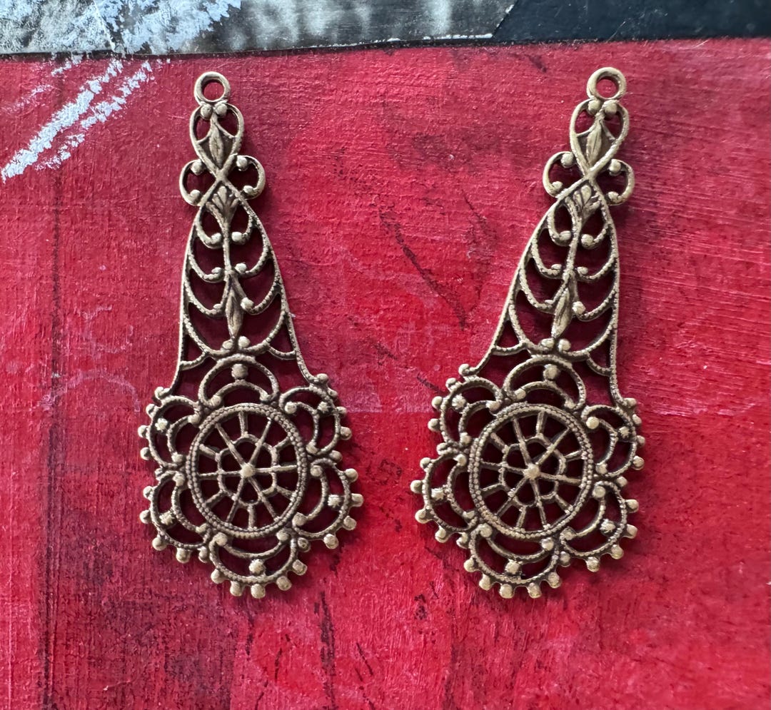 Boho Filigree Drops, Brass Stampings, Sterling, Brass Ox, (set of Two ...