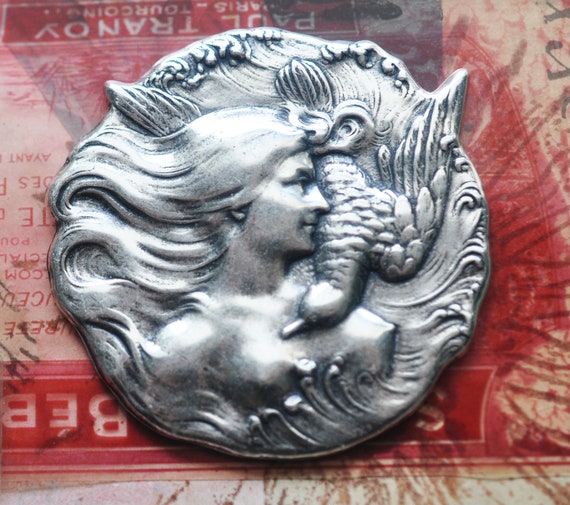 Goddess Juno with Goose Medallion Brass Stampings Sterling | Etsy