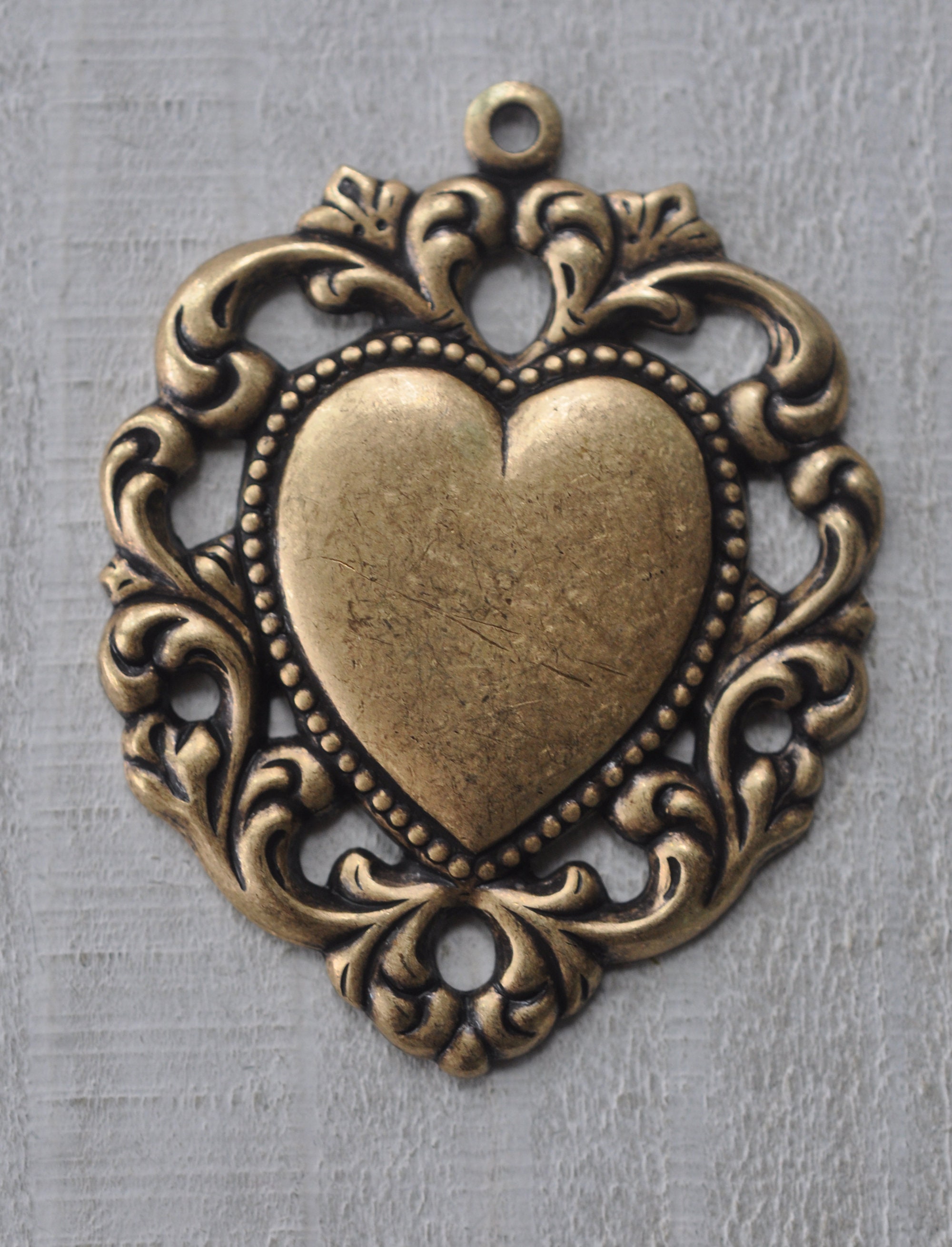 Brass Heart Charm with Lace Border Brass Ox Brass Stampings | Etsy