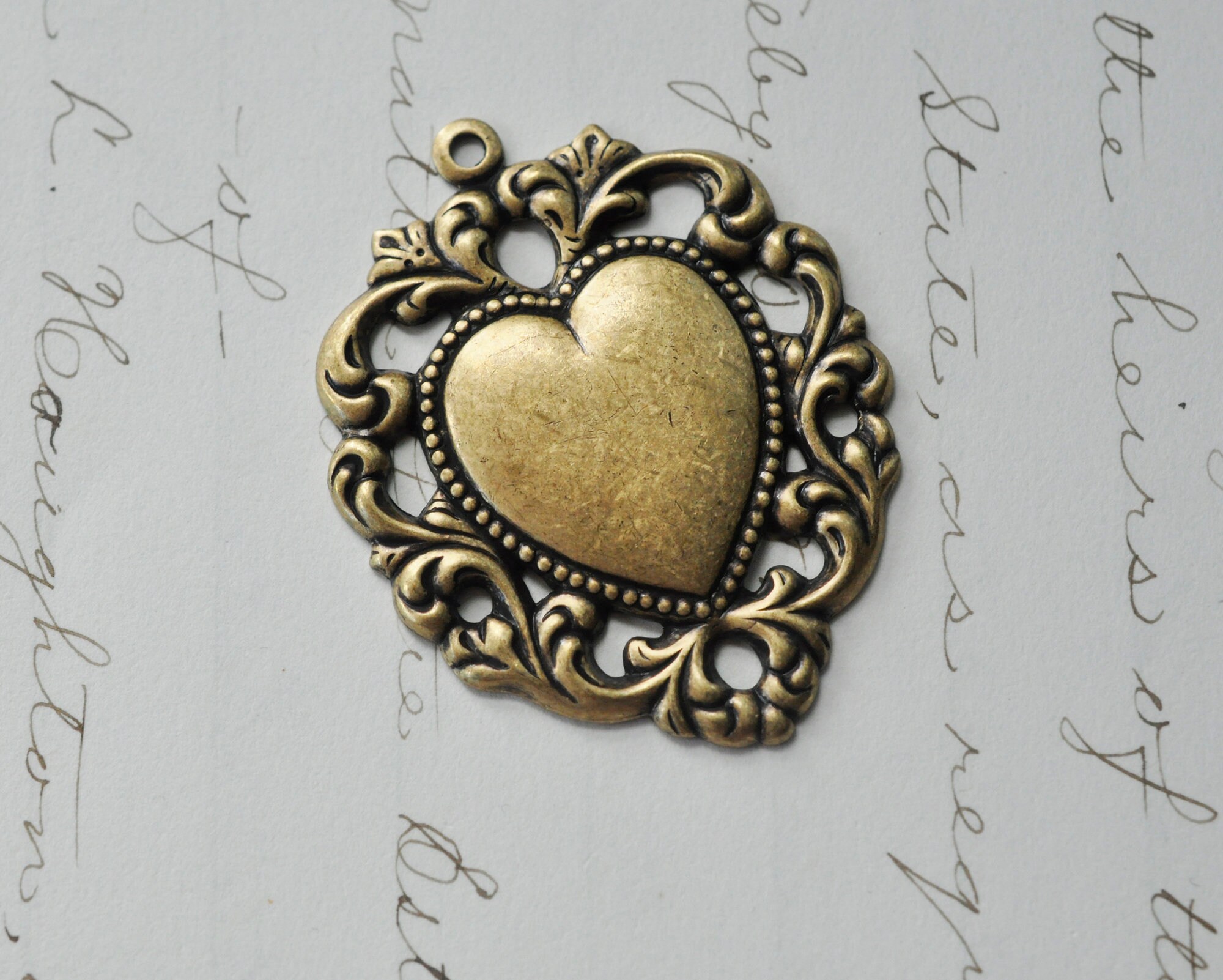 Brass Heart Charm With Lace Border Brass Ox - Etsy