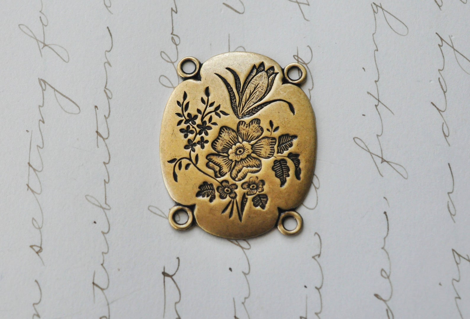 Jewelry Connector With Floral Design, Brass Stampings, Brass Ox - Etsy