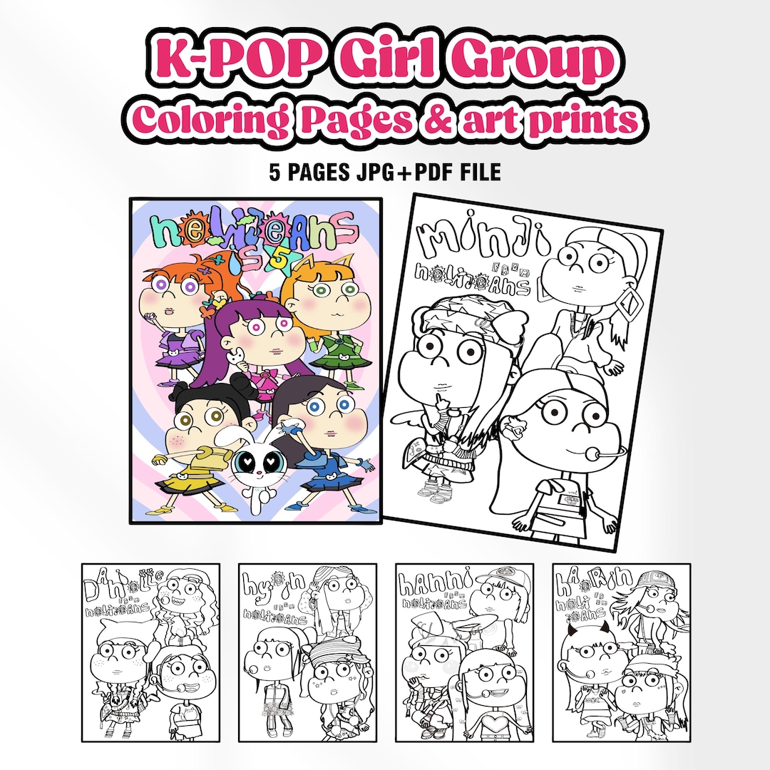 K-pop Girl Group Coloring Pages | Cute Cartoon Girls Art Prints ...