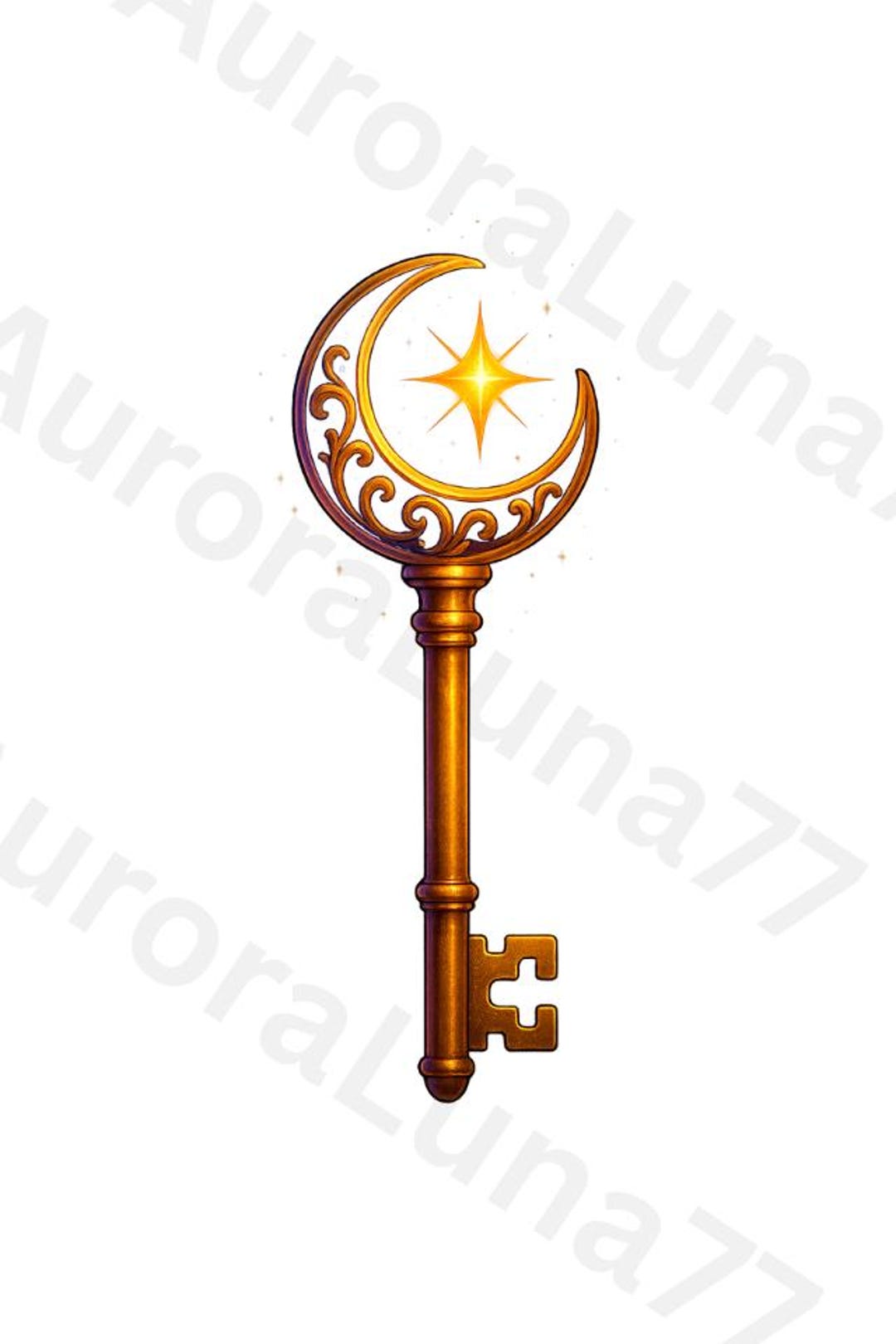 Crescent Moon Key Clipart PNG – Magical Golden Key With Star and ...