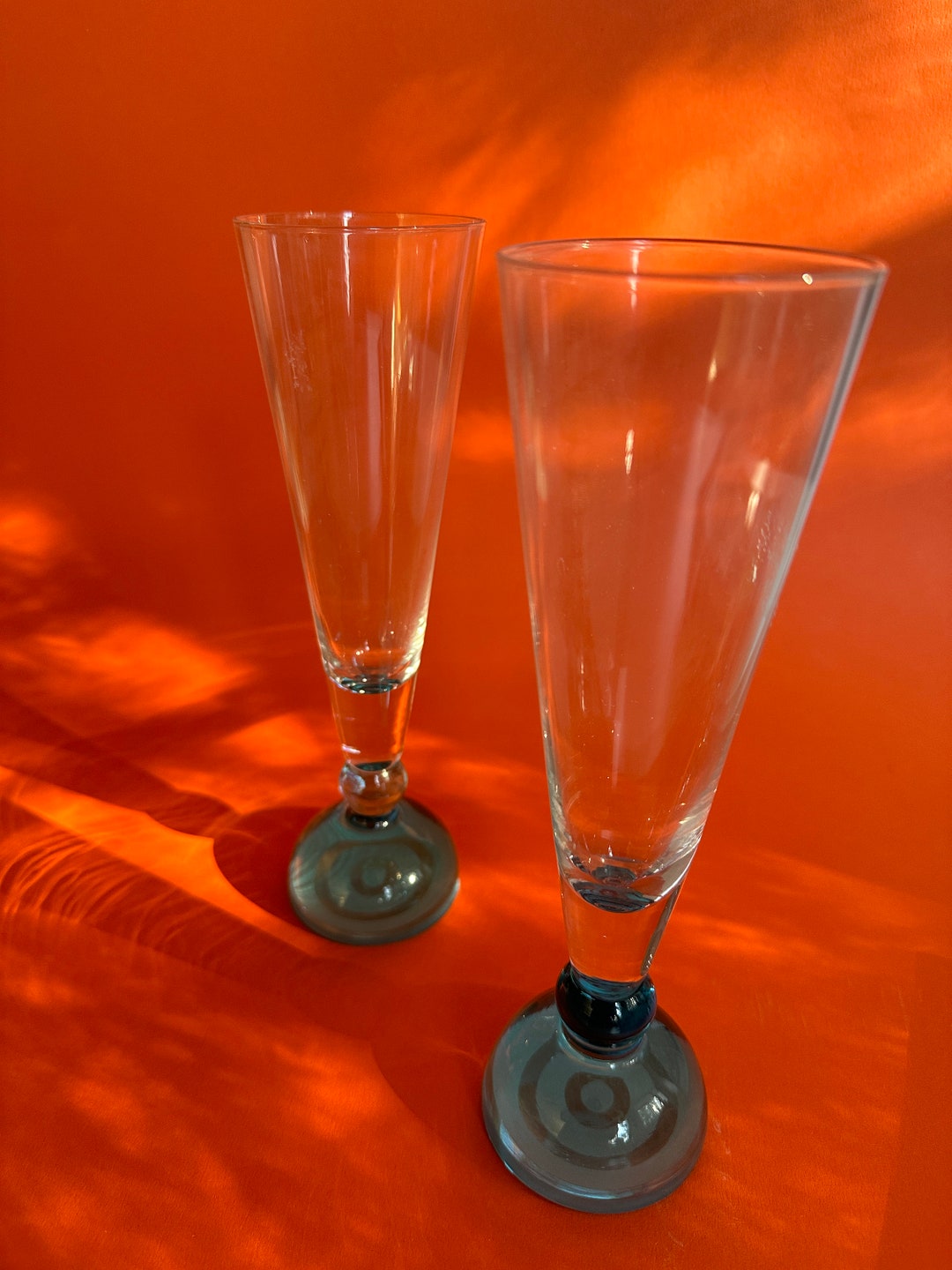 90s Vintage Blue Bottom Champagne Flutes - Etsy