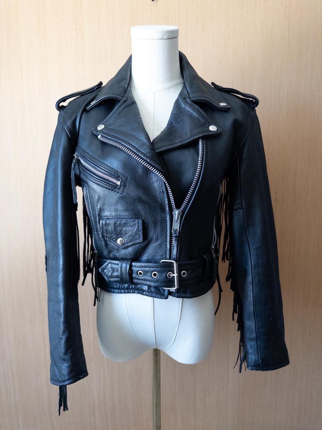 UNIK Black Leather Motorcycle Jacket With Fringe Western Biker Style - Etsy