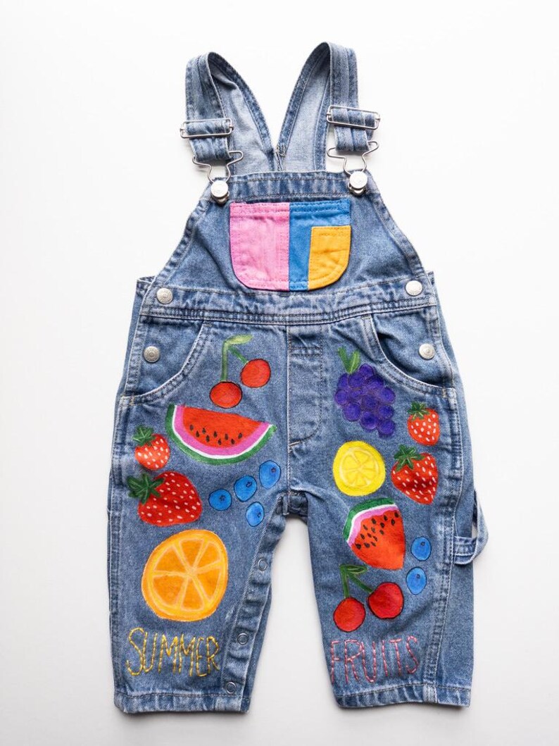 Hand Painted Fruit Denim Kids Overalls - Etsy