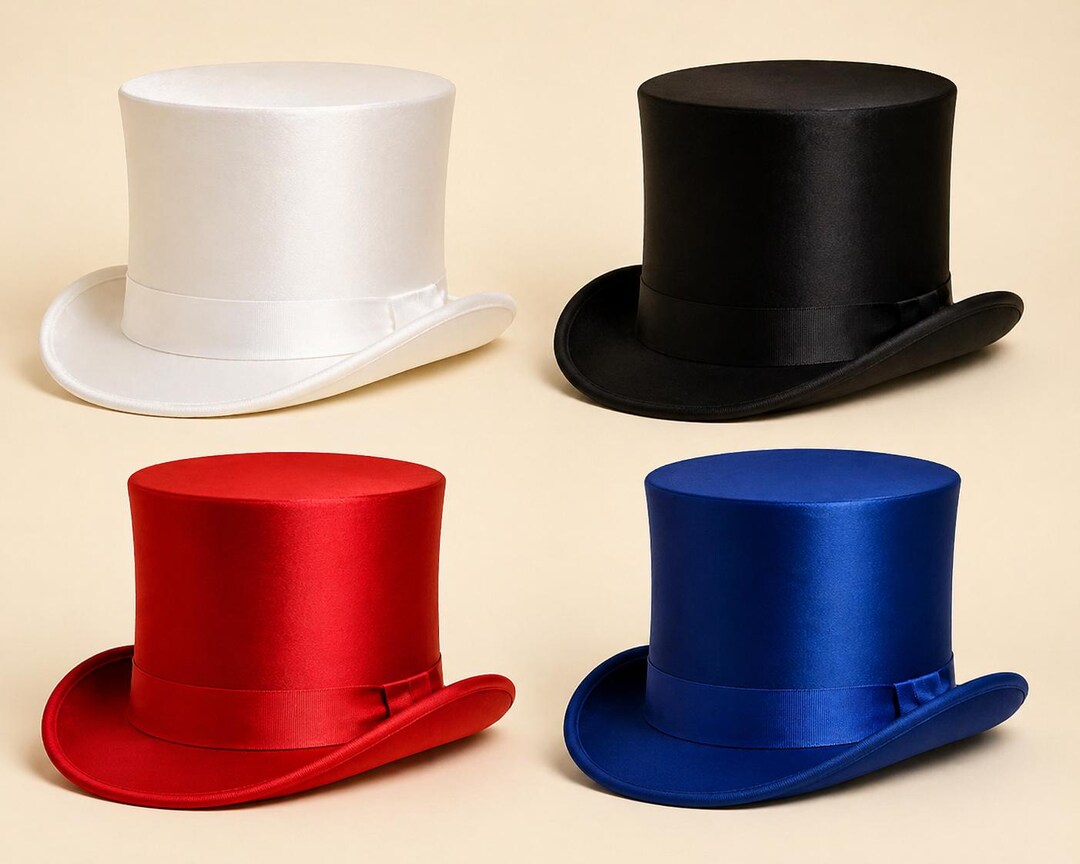 Silk Top Hats Set Black White Red Blue Classic Formal Party USA Style ...