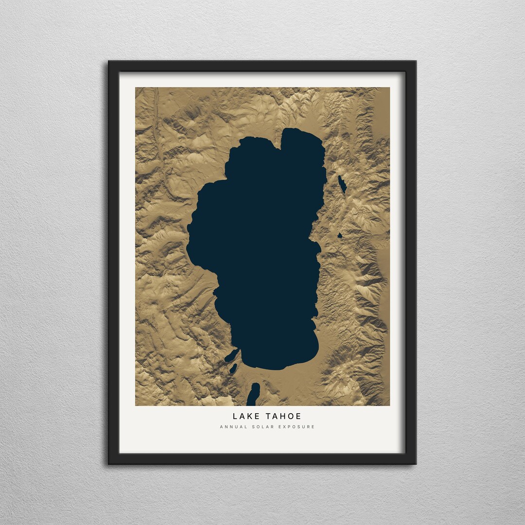 Solar Exposure Map of Lake Tahoe – Sunlight & Terrain Wall Art - Etsy ...
