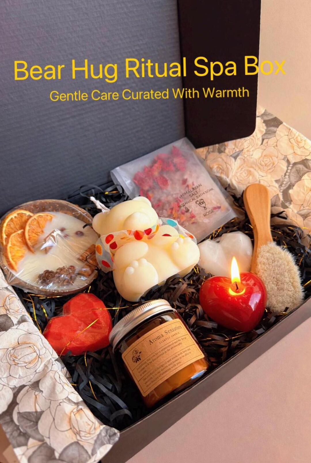 Personalized Gift Box,bear Hug Spa Gift Box, Handmade Bear Candle, Self ...