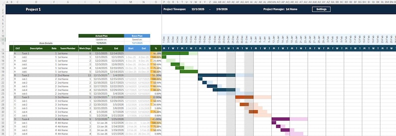 Automated Gantt Chart Excel Spreadsheet - Etsy