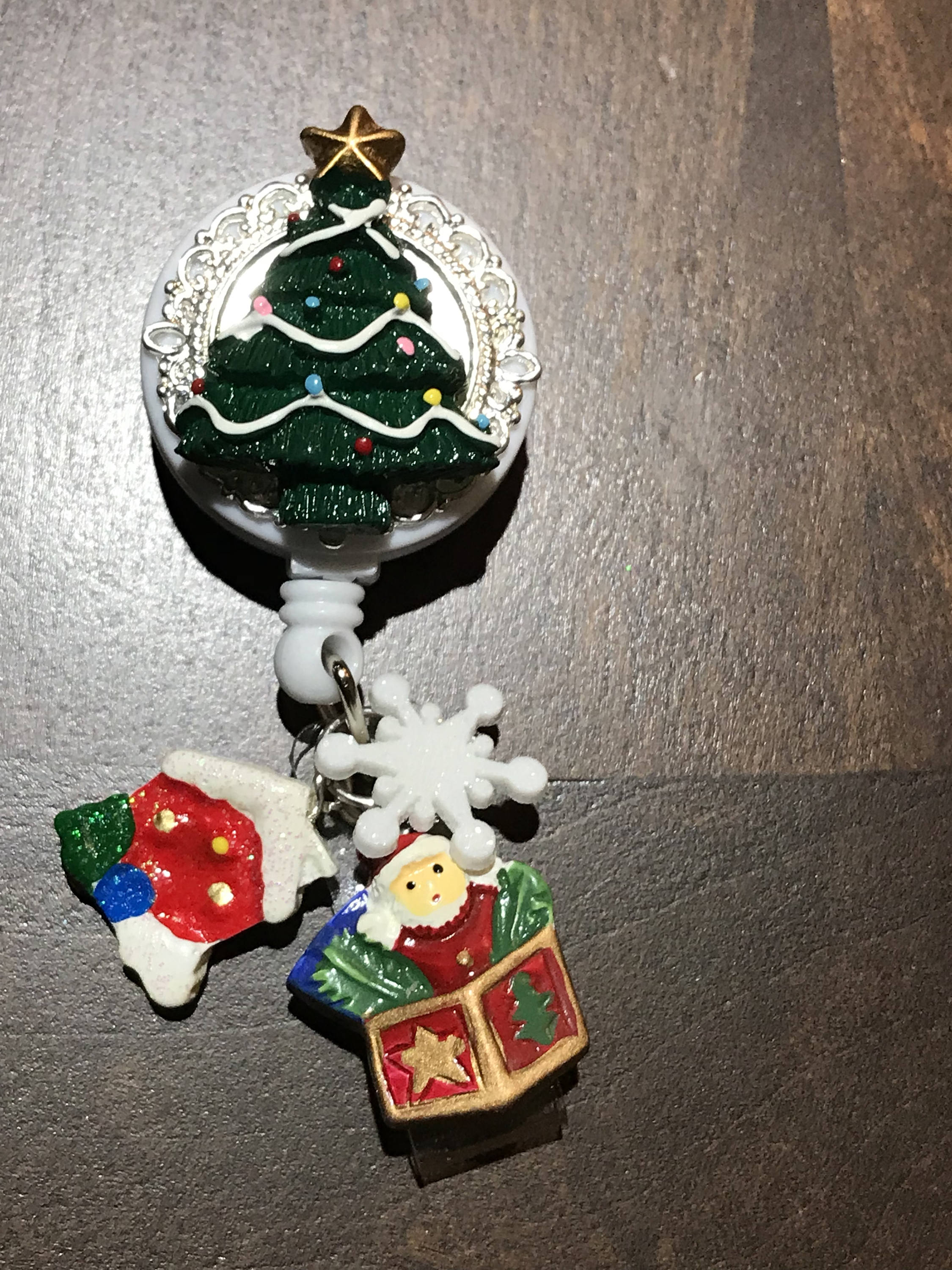 Christmas Themed Retractable ID Badge Holder. Santa and Presents, Elf ...