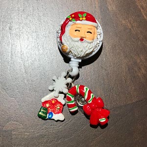 Christmas Themed Retractable ID Badge Holder. Santa and Presents, Elf ...