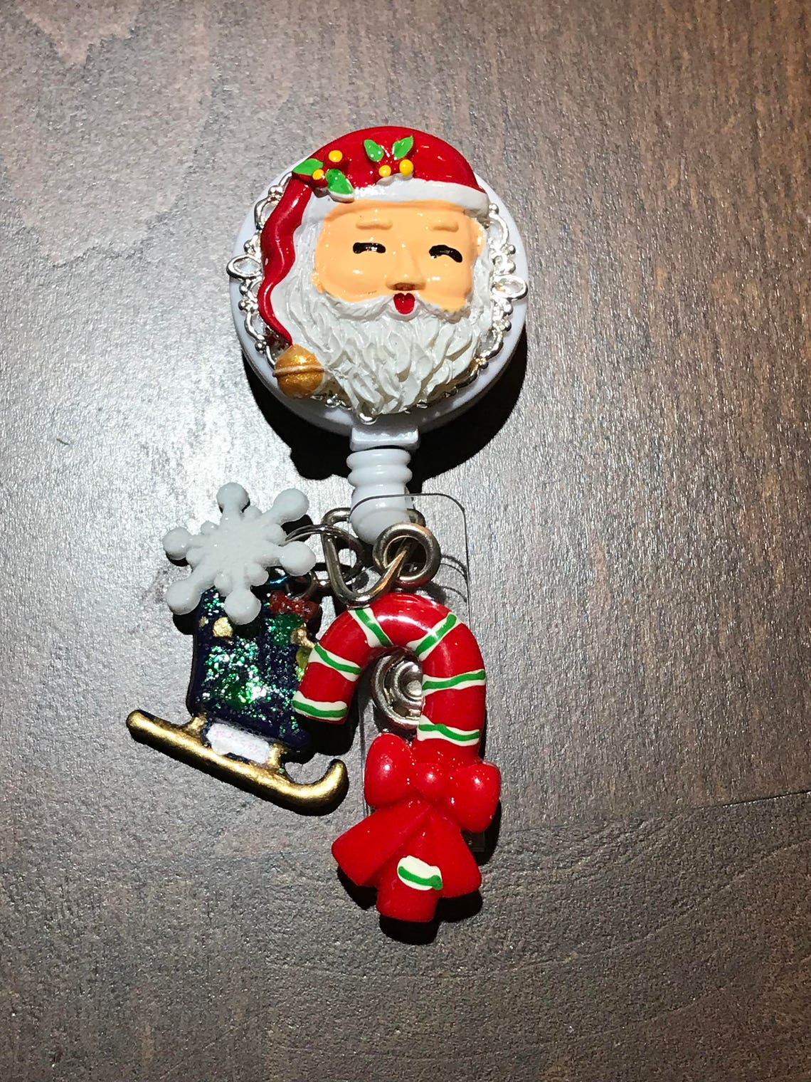 Christmas Themed Retractable ID Badge Holder. Santa and Presents, Elf ...