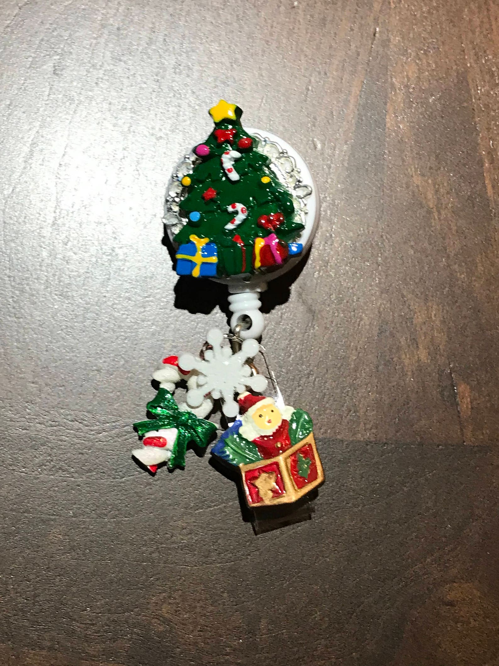 Christmas Themed Retractable ID Badge Holder. Santa and Presents, Elf ...