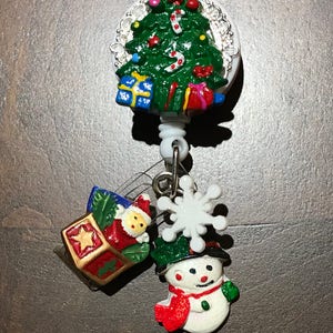 Christmas Themed Retractable ID Badge Holder. Santa and Presents, Elf ...