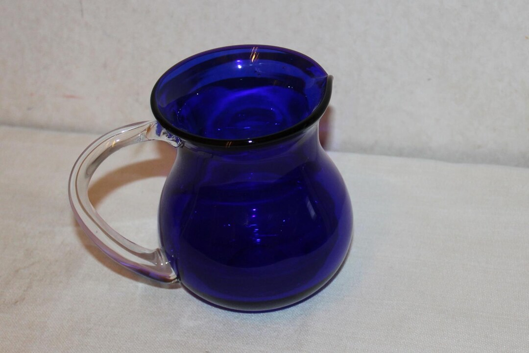 Vintage Cobalt Blue Creamer Pitcher With Clear Handle - Etsy