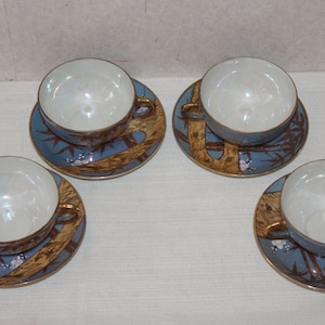 Vintage Japanese Blue Lusterware Cups and Saucers Set of 4 - Etsy