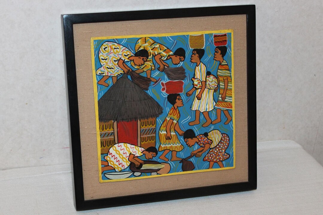 Vintage Zimbabwe Tendai Hand Painted Art - Framed African Village Women Scene - Etsy